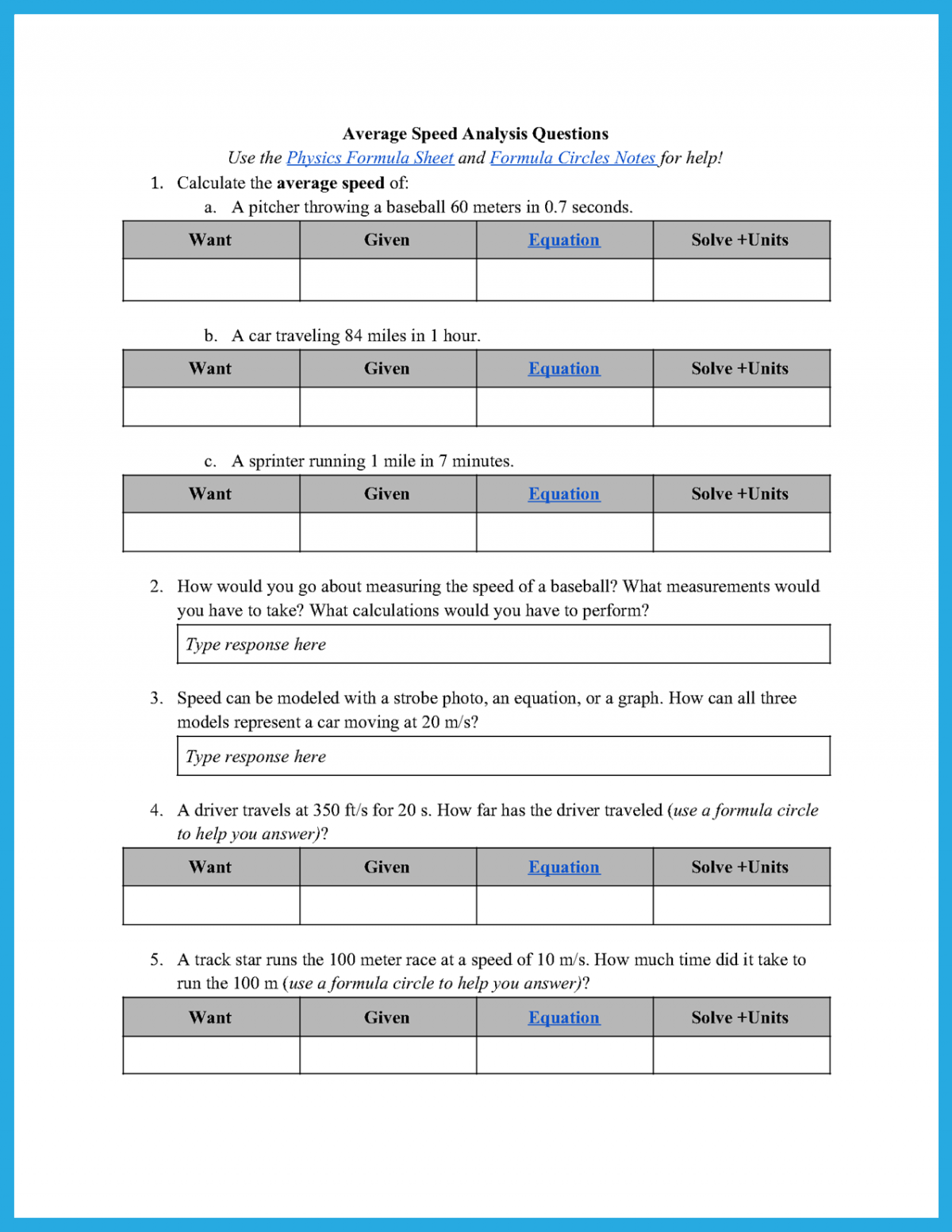 Motion vs Speed: Worksheets for High School STEM - STEM Supplies