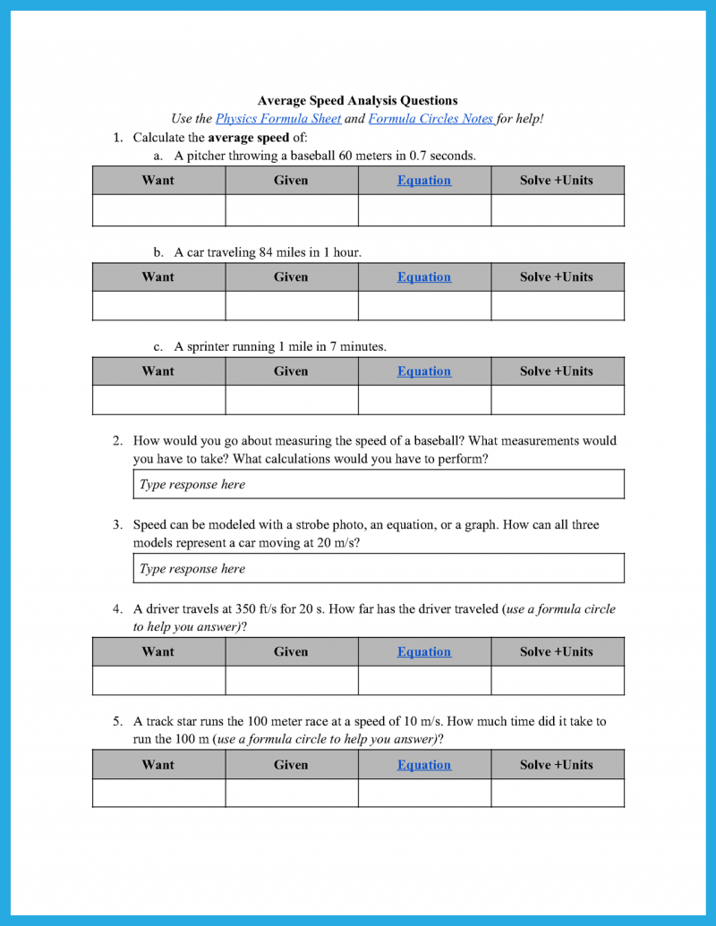 Motion vs Speed: Worksheets for High School STEM - STEM Supplies