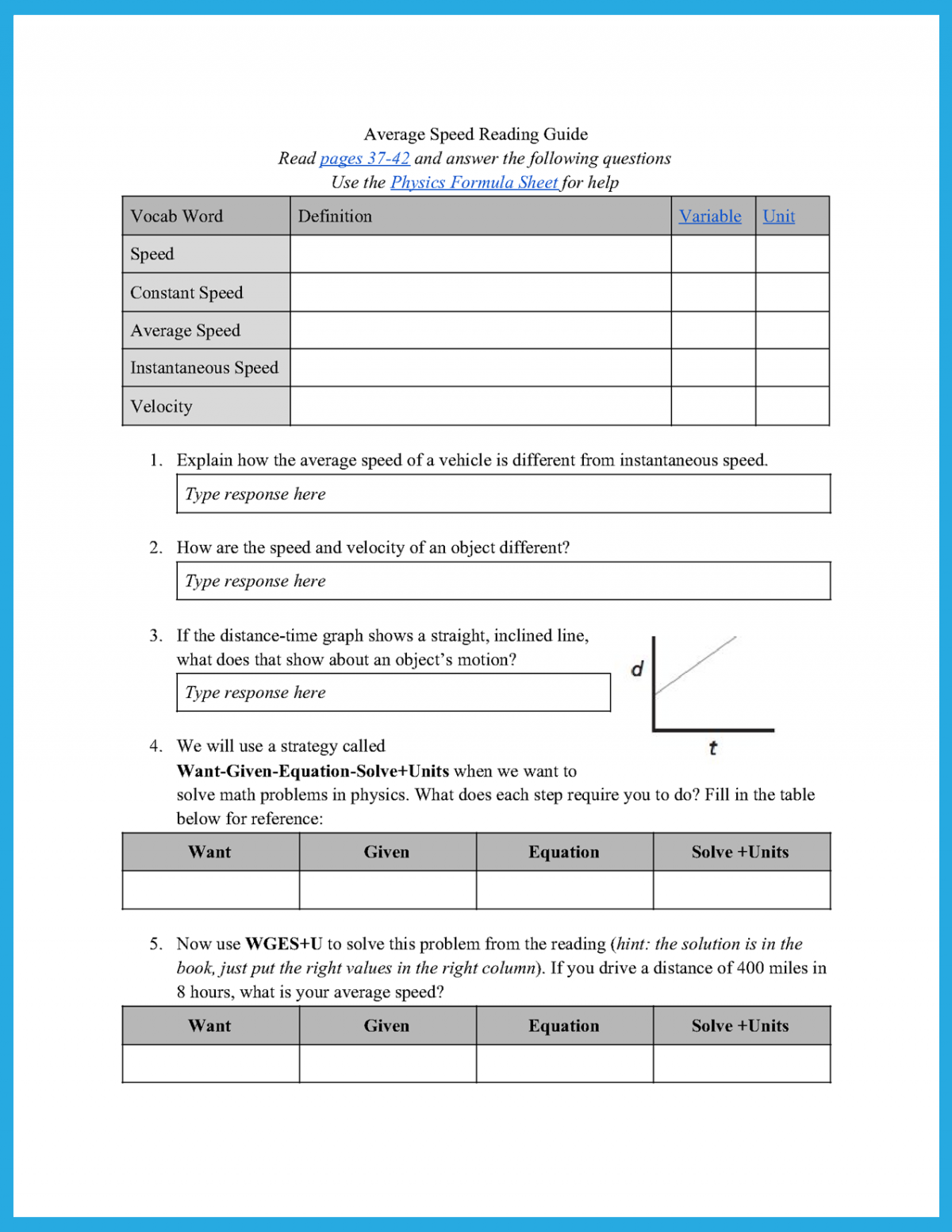 Motion vs Speed: Worksheets for High School STEM - STEM Supplies